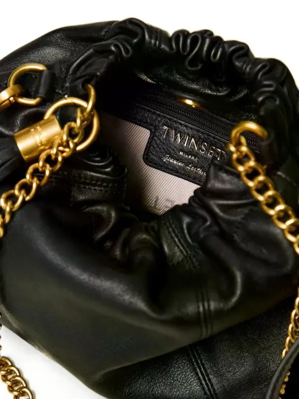 TWINSET Leather Shoulder Bag With Ruching
