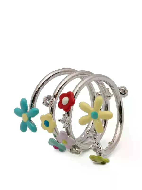 YVMIN Flower-motif Crystal-embellished Spiral Ring