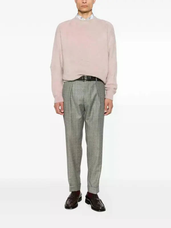 BERWICH Prince Of Wales Check Pleated Trousers - Grey