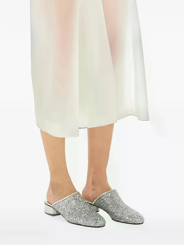 FERRAGAMO Glitter-effect Block-heel Mules - Silver