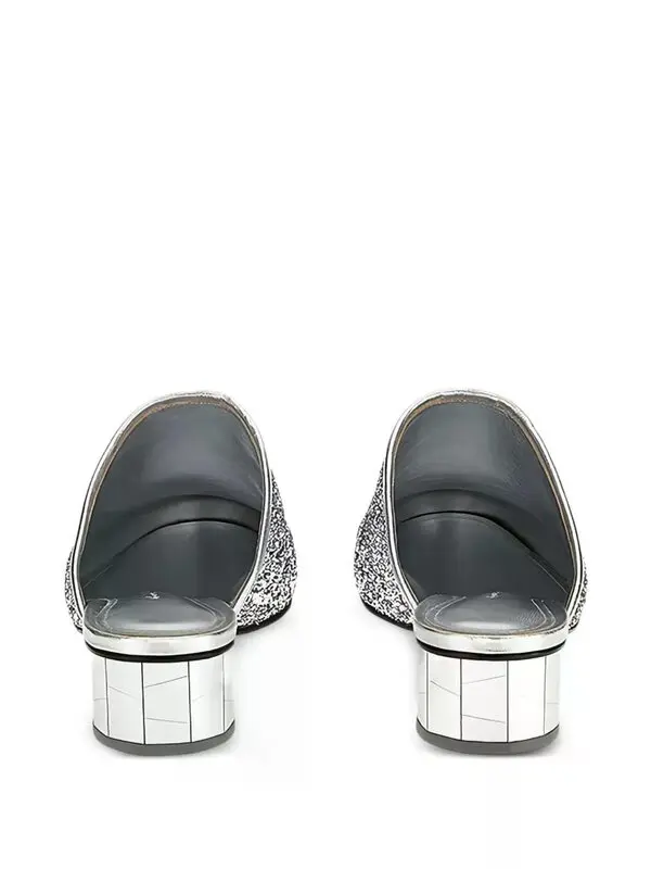 FERRAGAMO Glitter-effect Block-heel Mules - Silver