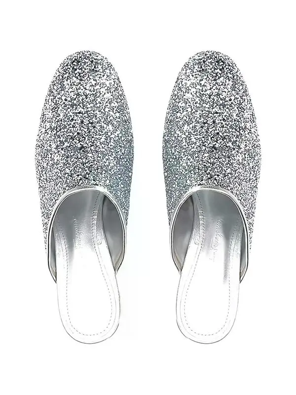 FERRAGAMO Glitter-effect Block-heel Mules - Silver