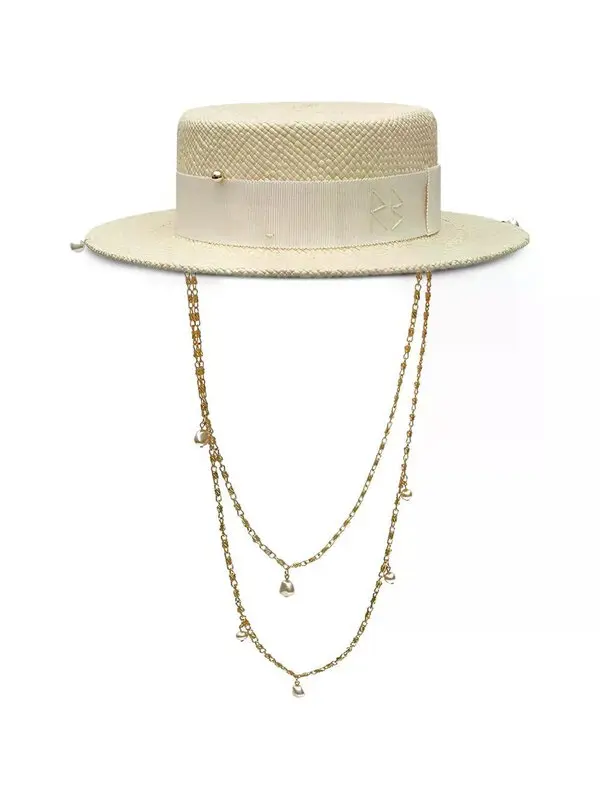 Ruslan Baginskiy Chain-strap Straw Boater Hat - Neutrals