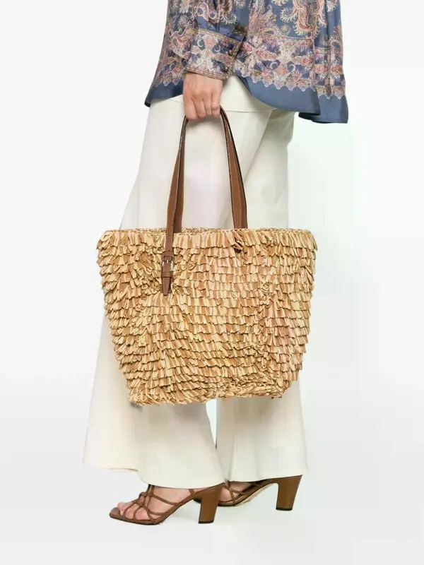 VALEXTRA Fringed Raffia-effect Tote Bag