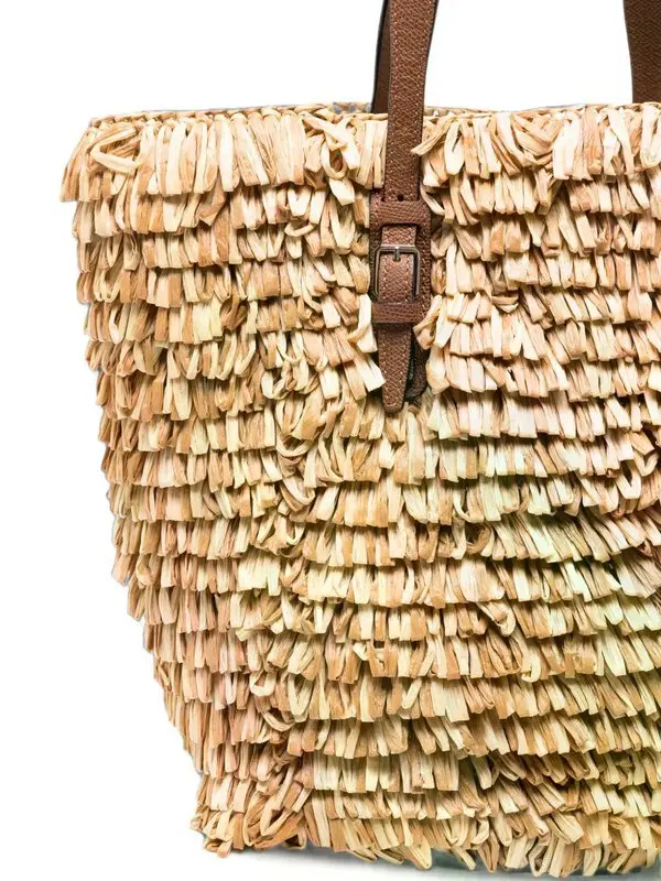 VALEXTRA Fringed Raffia-effect Tote Bag