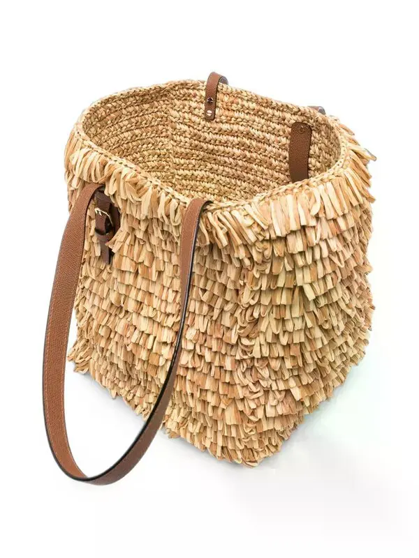 VALEXTRA Fringed Raffia-effect Tote Bag