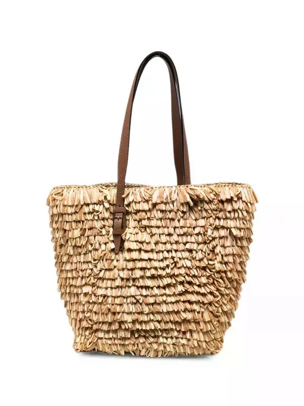 VALEXTRA Fringed Raffia-effect Tote Bag - Neutrals