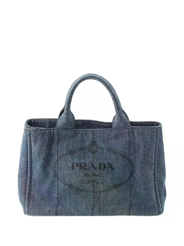 Prada 2013-2026 Denim Canapa Logo Tote Satchel