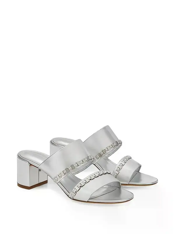 FERRAGAMO Gancini Chain Leather Sandals - Silver