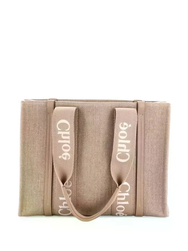 Chloé Woody Canvas With Leather Medium Tote Bag