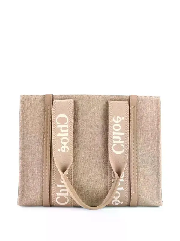 Chloé Woody Canvas With Leather Medium Tote Bag