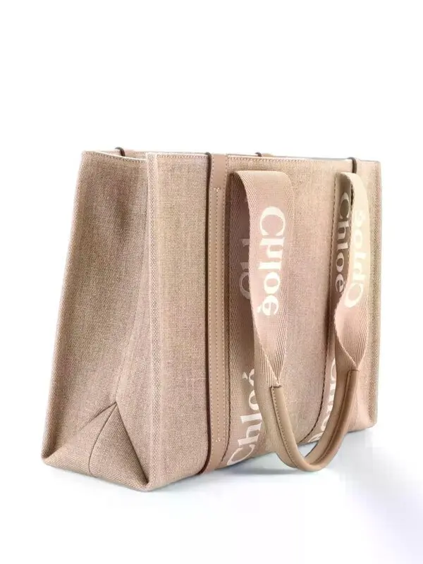 Chloé Woody Canvas With Leather Medium Tote Bag