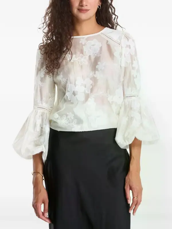 Guess Embroidered-floral Bell-sleeve Blouse