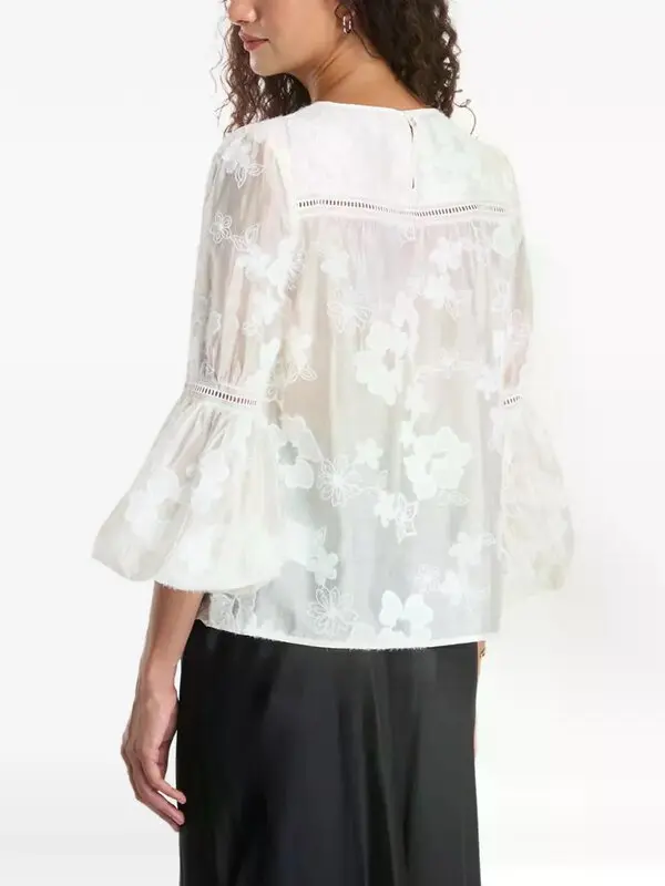 Guess Embroidered-floral Bell-sleeve Blouse