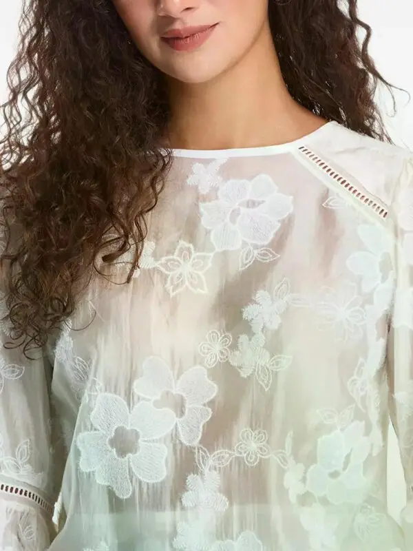 Guess Embroidered-floral Bell-sleeve Blouse