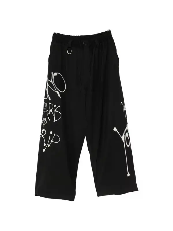 Y3 Graffiti-print Wide-leg Trousers - Black