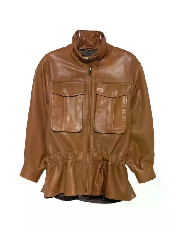 DUCIE Hope High-neck Leather Jacket - Brown