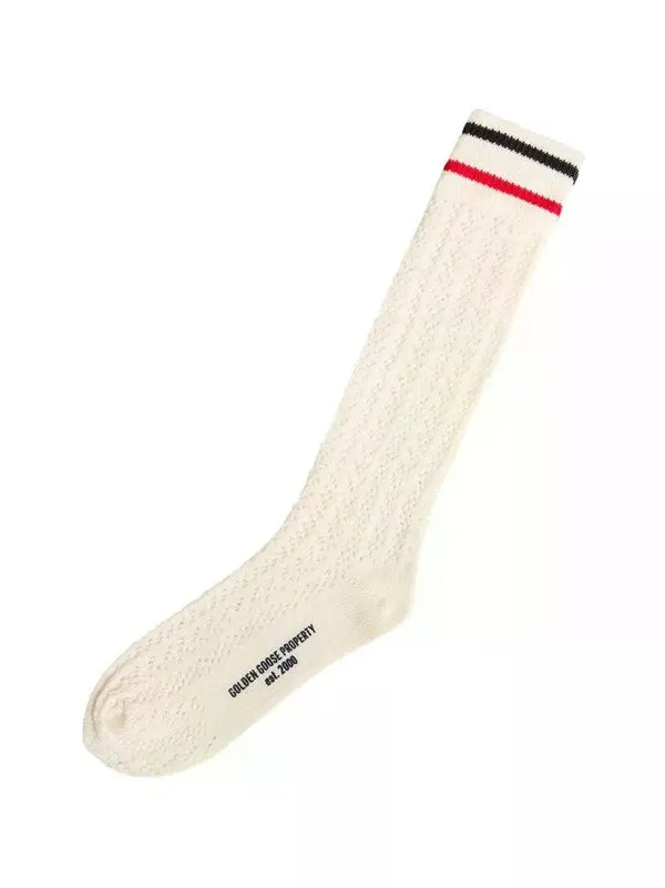 GOLDEN GOOSE Open-knit Striped-trim Socks - White