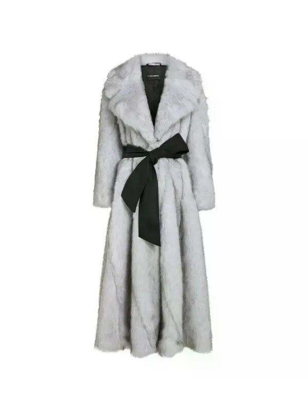 Karl Lagerfeld Karl Studio Long Faux Fur Coat - White