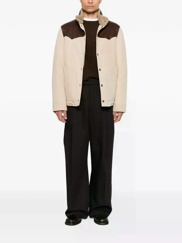 Brunello Cucinelli Shearling-trim Leather-yoke Jacket - Neutrals
