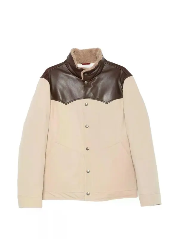 Brunello Cucinelli Shearling-trim Leather-yoke Jacket - Neutrals