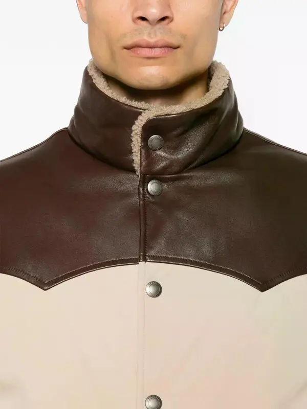 Brunello Cucinelli Shearling-trim Leather-yoke Jacket - Neutrals