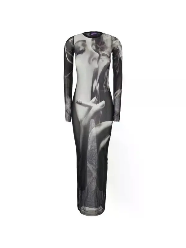 JEAN PAUL GAULTIER Graphic-print Long-sleeve Maxi Dress - Black