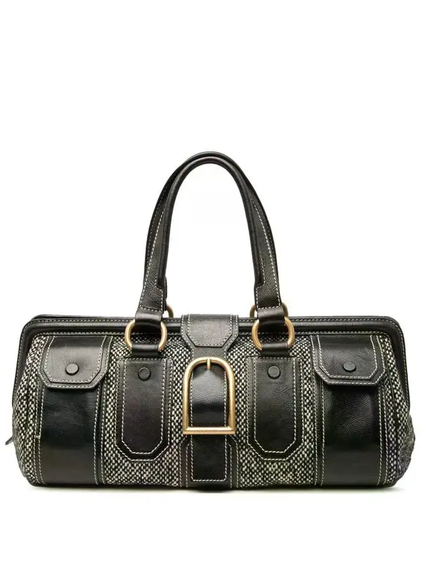 Celine 2000 Tweed And Leather Ella Frame Handbag