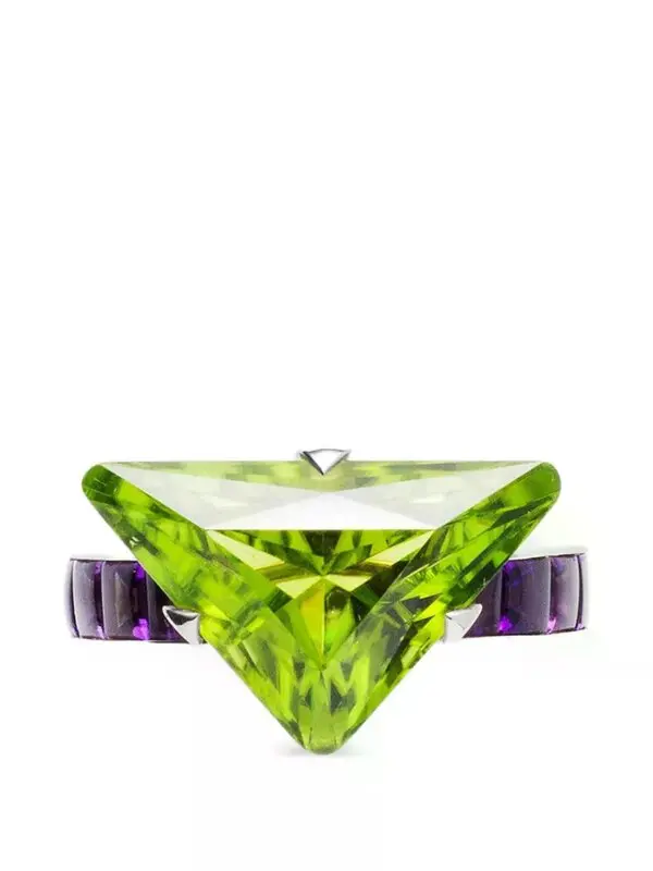 Prada Couleur Vivante Peridot And Amethyst Solitaire Ring - Silver