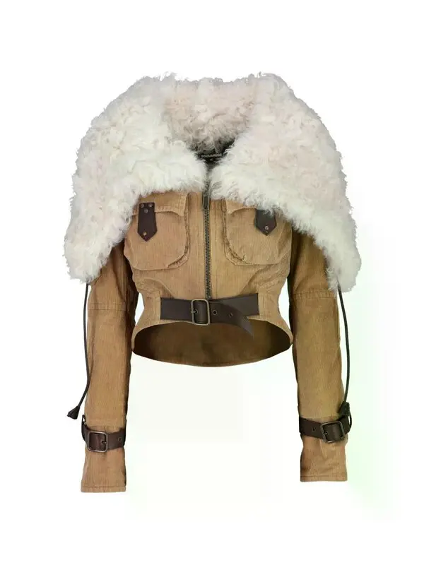 Dsquared2 Shearling-collar Corduroy Jacket - Neutrals