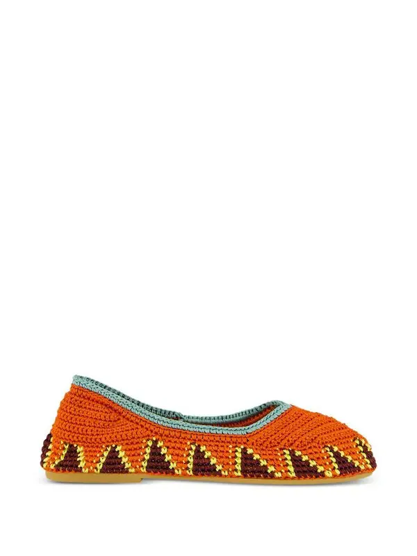 KASHURA Hand-crocheted Geometric-pattern Pumps - Orange