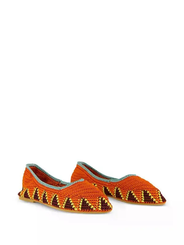 KASHURA Hand-crocheted Geometric-pattern Pumps - Orange