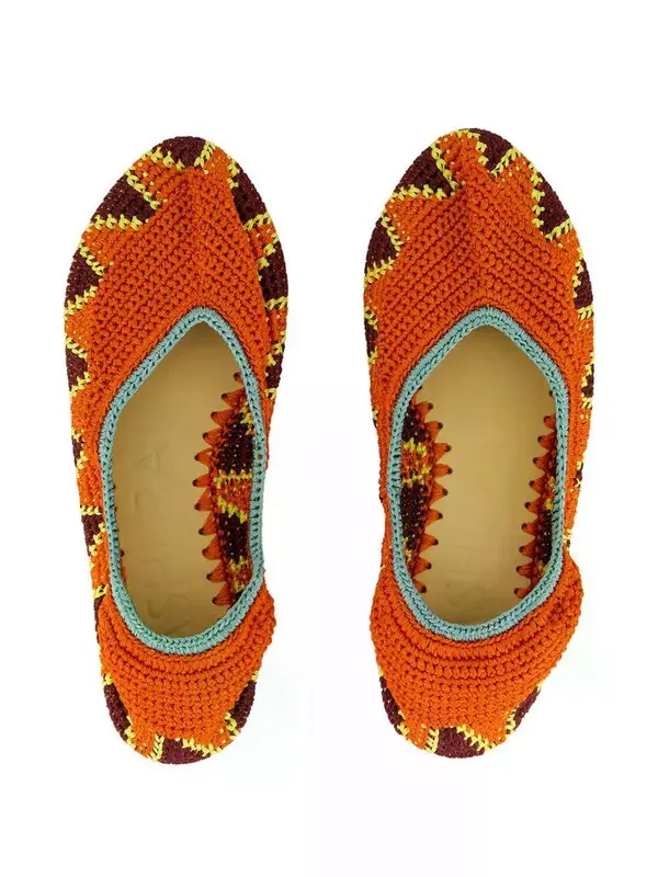 KASHURA Hand-crocheted Geometric-pattern Pumps - Orange