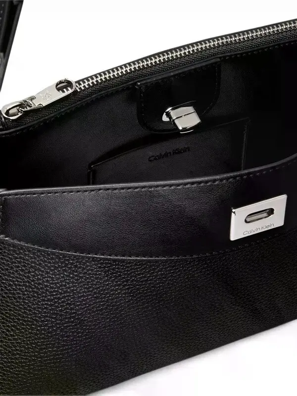 Calvin Klein Grainy-texture Twist-lock Shoulder Bag - Black