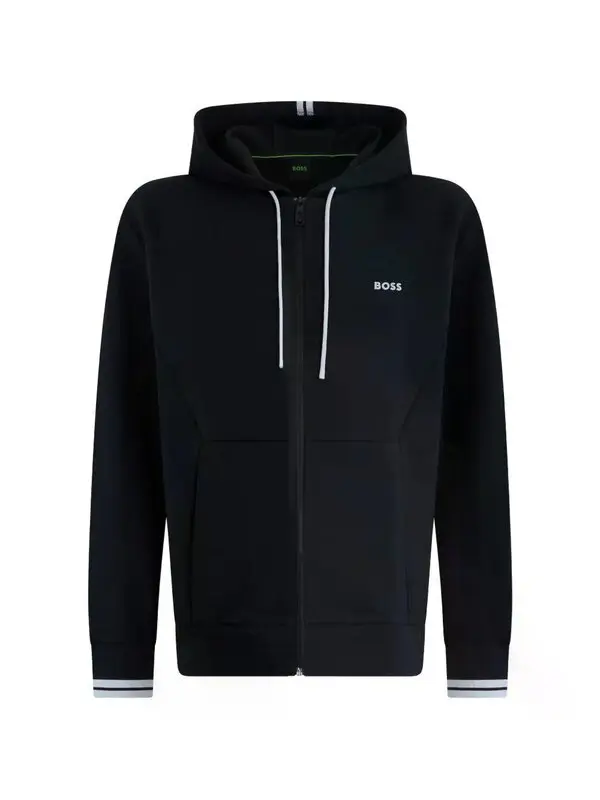 BOSS Logo-print Zip-up Hoodie - Black