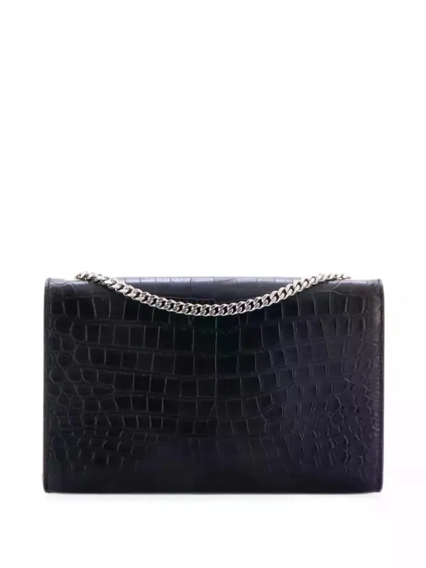 Saint Laurent Classic Monogram Tassel Crocodile Embossed Leather Medium Crossbody Bag - Black