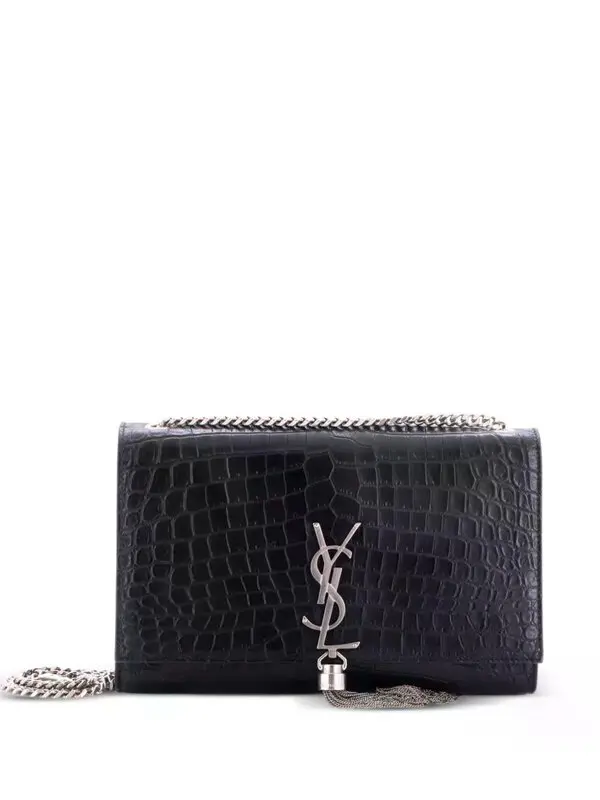 Saint Laurent Classic Monogram Tassel Crocodile Embossed Leather Crossbody Bag - Black