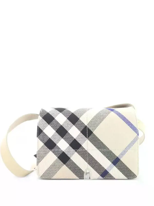 Burberry Check Jacquard Leather Cross Body Shoulder Bag - Grey