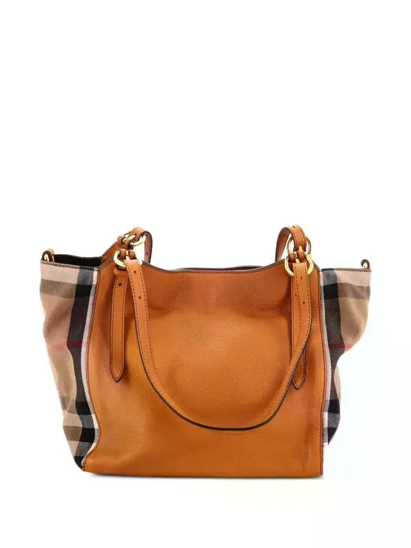 Burberry Canterbury Leather And House Check Canvas Small Tote Bag - Brown