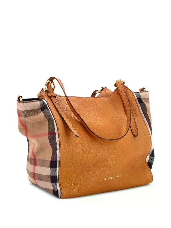 Burberry Canterbury Leather And House Check Canvas Small Tote Bag