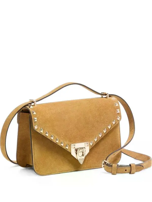 Valentino Garavani Rockstud Small Shoulder Bag In Suede - Neutrals