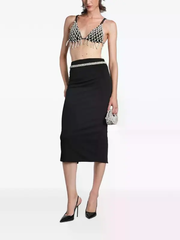 HIBOURAMA Triangle Crystal-embellished Fringed Top