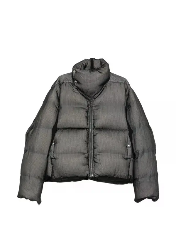 Rick Owens Grid Pattern Quilted Padded Funnel Neck Jacket - Black