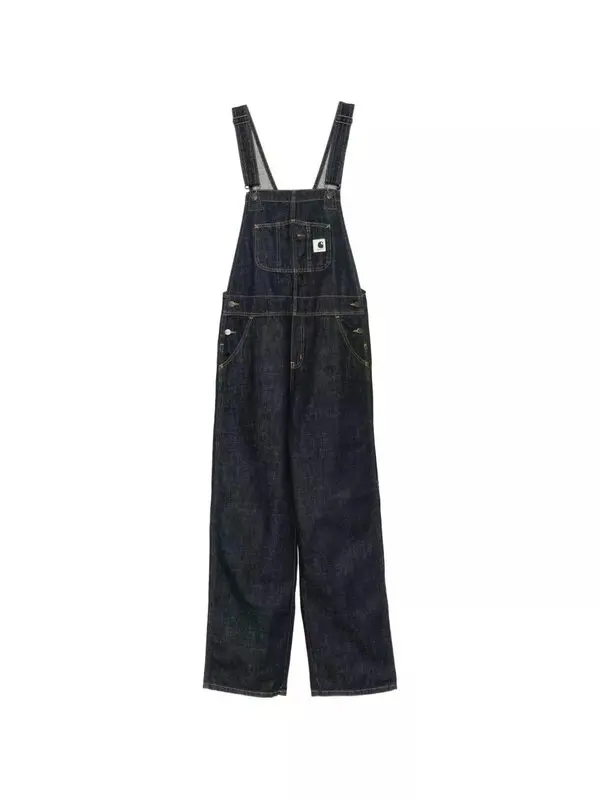 Carhartt Work In Progress Logo-patch Denim Dungarees - Blue