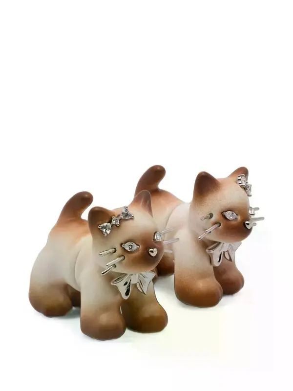 YVMIN Split Kitten Crystal-embellished Earrings - Silver