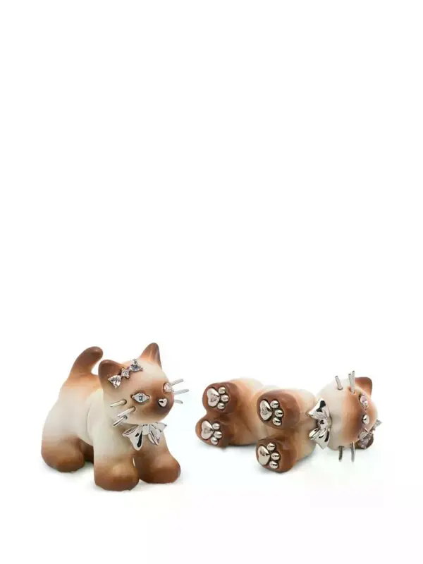 YVMIN Split Kitten Crystal-embellished Earrings - Silver