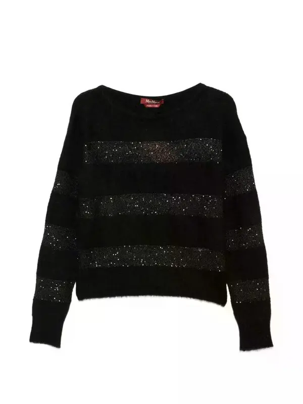 Max Mara Sequin-embellished Horizontal Stripe Sweater - Black