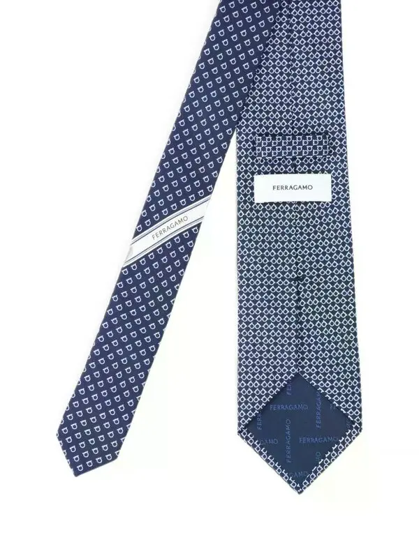FERRAGAMO Gancini Square Print Silk Tie - Blue