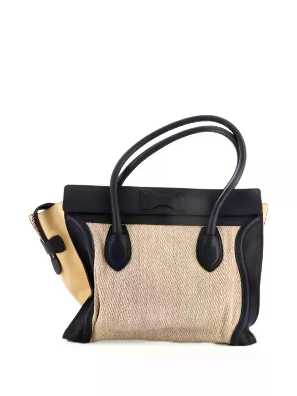 Celine Tricolor Luggage Bag Canvas And Leather Shoulder Bag - Neutrals