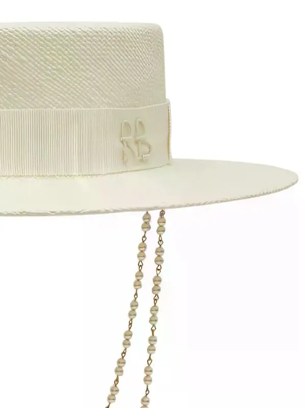 Ruslan Baginskiy Pearl-chain Straw Boater Hat